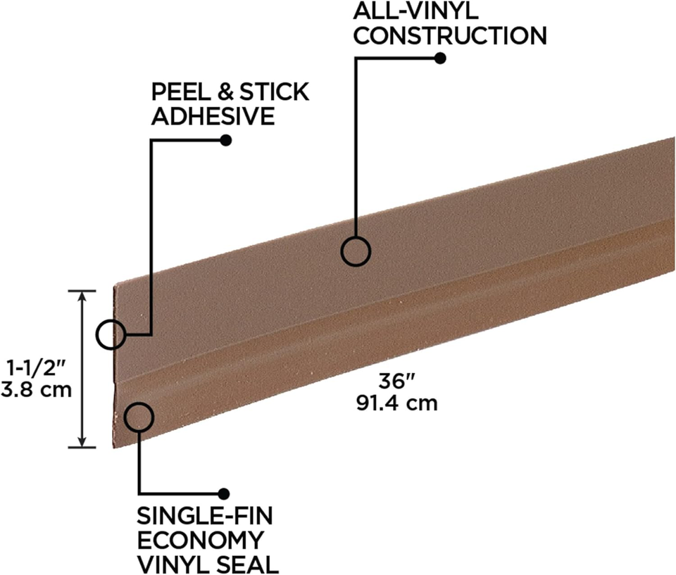5603 M-D Self-Adhesive Door Sweep, 1/2 in W L X 1-1/2 in H, 36", Brown ...