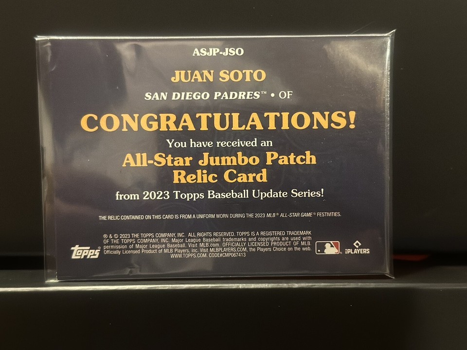 Juan Soto 1/1 2023 Topps Update All-Star Jumbo Patch Relic Card ASJP ...