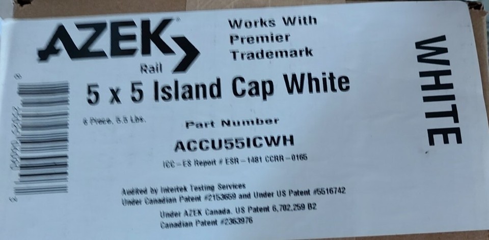 5" X 5" (Outside 8x8) Composite Azek Island Post Cap In White | eBay