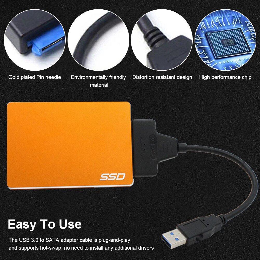 Black Plug And Play Adapter Cable For 2.5inch SSD HDD USB 3.0 To SATA ...
