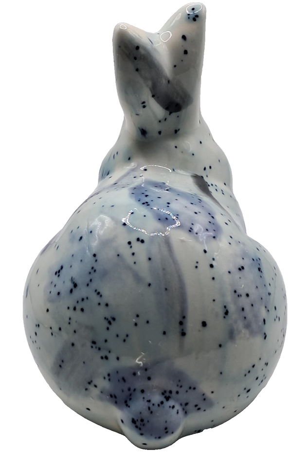 Hand Painted Blue and White Speckled Ceramic Sitting Bunny Rabbit ...