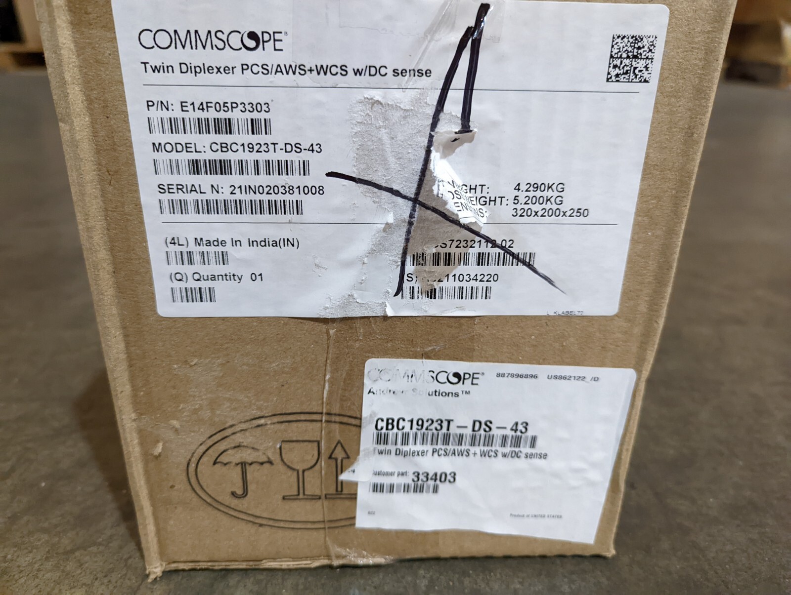 CommScope Andrew Twin Diplexer Pcs/aws WCS DC Sense Cbc1923t-ds-43 for ...