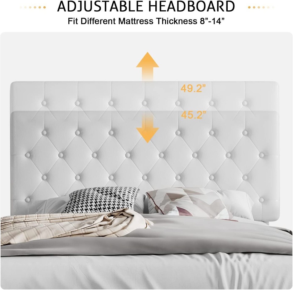 Full Size Faux Leather Platform Bed Frame with Button Tufted Headboard ...