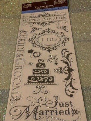 RECOLLECTIONS STICKERS 3D SILVER WEDDING MARRIAGE EMBOSSED FOIL ...