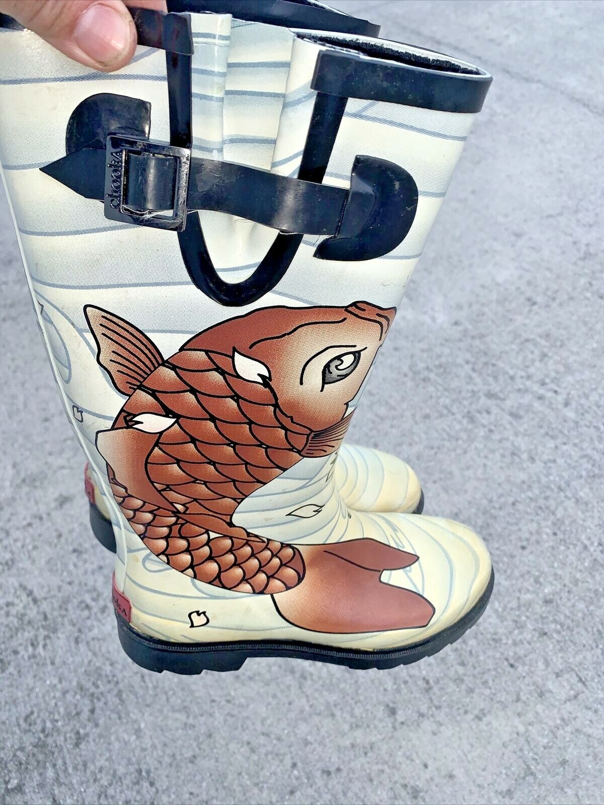 Vintage Rain Galoshes Duck Boots KOI FISH POND Fun & … - Gem