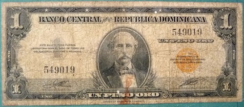 DOMINICAN REPUBLIC 1 PESO NOTE FROM 1957 - 1961 ISSUE , P60, CIUDAD ...