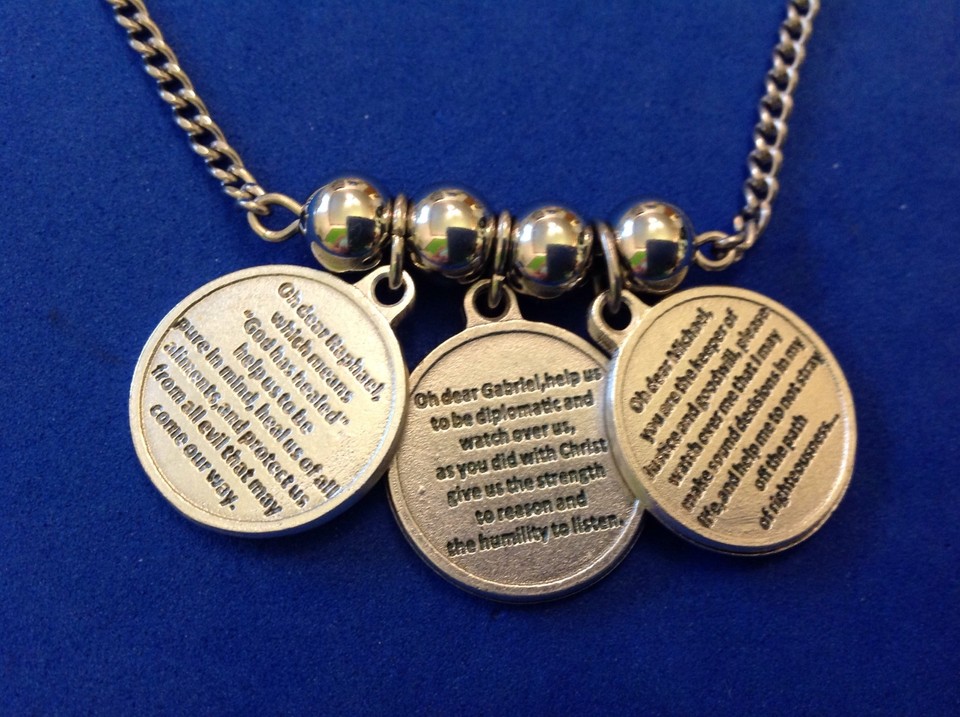 3 Archangel NECKLACE St Medals Michael Gabriel Raphael Saint Prayers | eBay