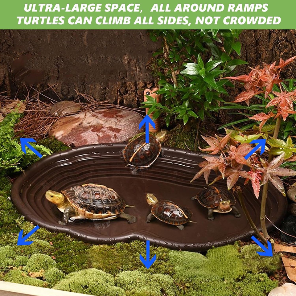 3PCS Tortoise Water Bowl with Ramp Leaf Tortoise Water Dish Turtle Pool ...
