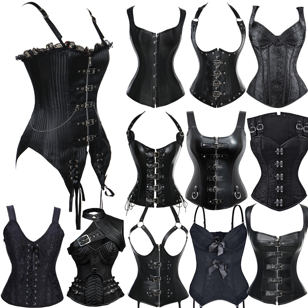Vintage Gothic Overbust Boned Corset Burlesque Basque Top Lace-Up ...