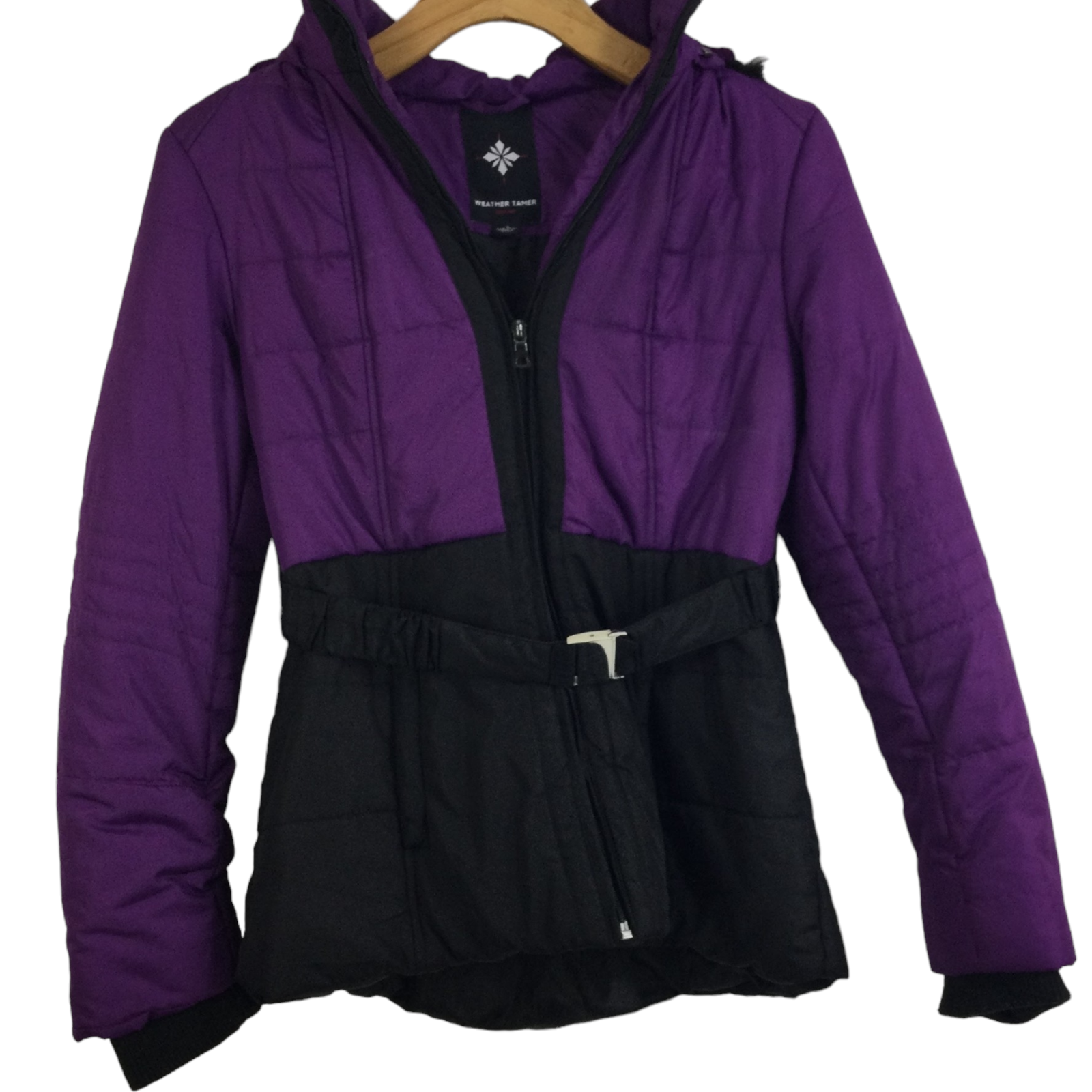 Weather Tamer Womens Full Zip Hooded Belted Jacket Purple Black Size ...