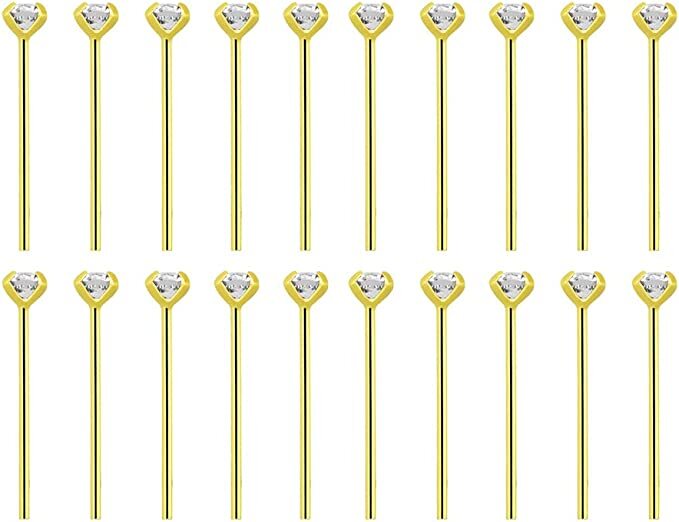 Box 20 Pieces of 925 Sterling Silver Bend Nose Stud 22g with 18k Gold ...