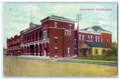1909 Auditorium Exterior Roadside Scene Topeka Kansas KS Posted Vintage ...