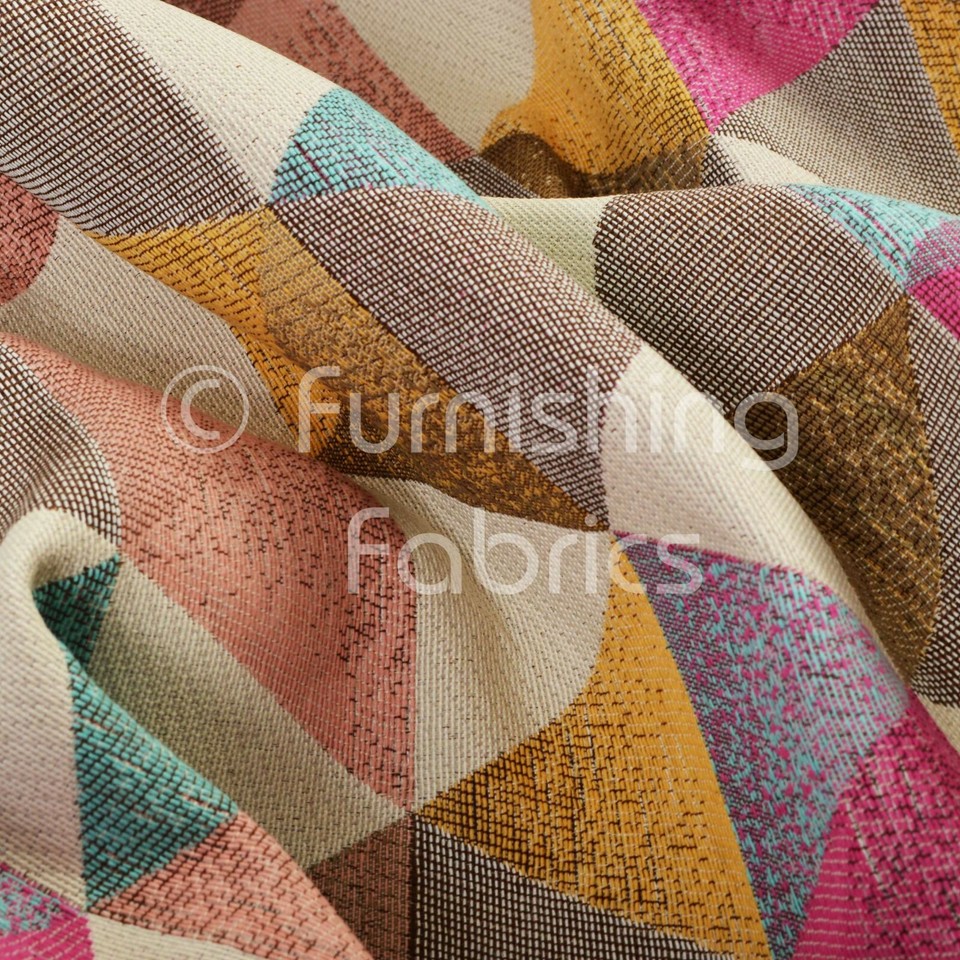 10 Metres Of New Geometric Triangle Pattern Teal Pink Chenille ...