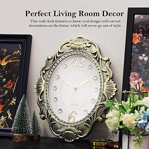 14 Inch Oval Rustic Wall Clock, Wall Clocks Battery Operated, Country ...