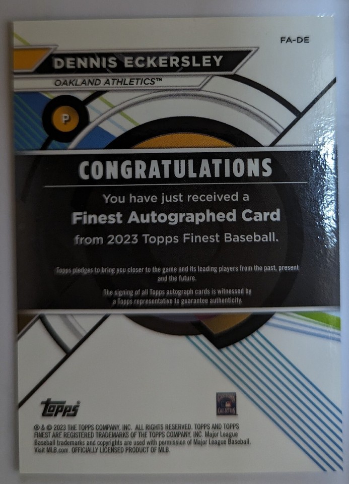 2023 Topps Finest Dennis Eckersly Green Auto /99 Jersey Color Match | eBay