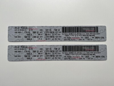RAM Door Jamb Data Decal Permanent Sticker ID Tag Derated USA Custom ...
