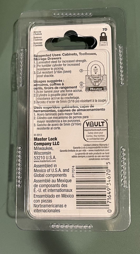 Master Lock 7D key lock with 2 keys. Level 3 | eBay