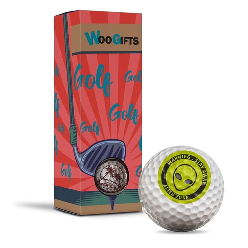 3x Golf Balls Alien Zone Warning Aliens Area 51 Golfing | eBay UK