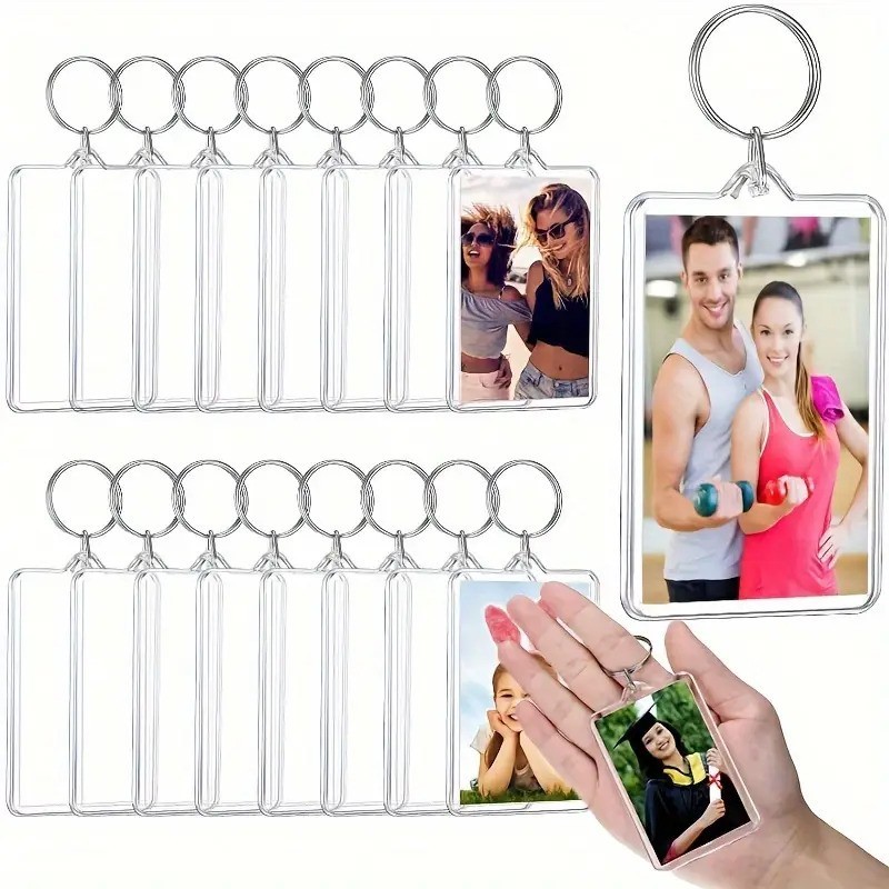 10 PCS 50x35mm Insert Clear Blank Acrylic Plastic Photo Size Keyrings ...