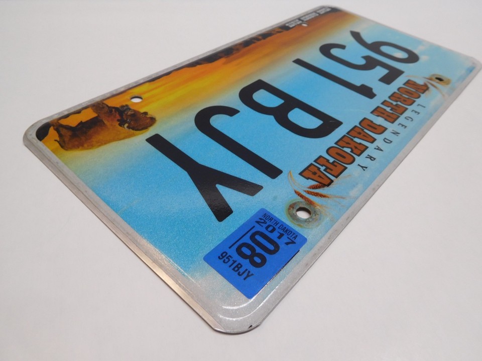 2017 North Dakota Flat License Plate 951 BJY - Natural Sticker | eBay