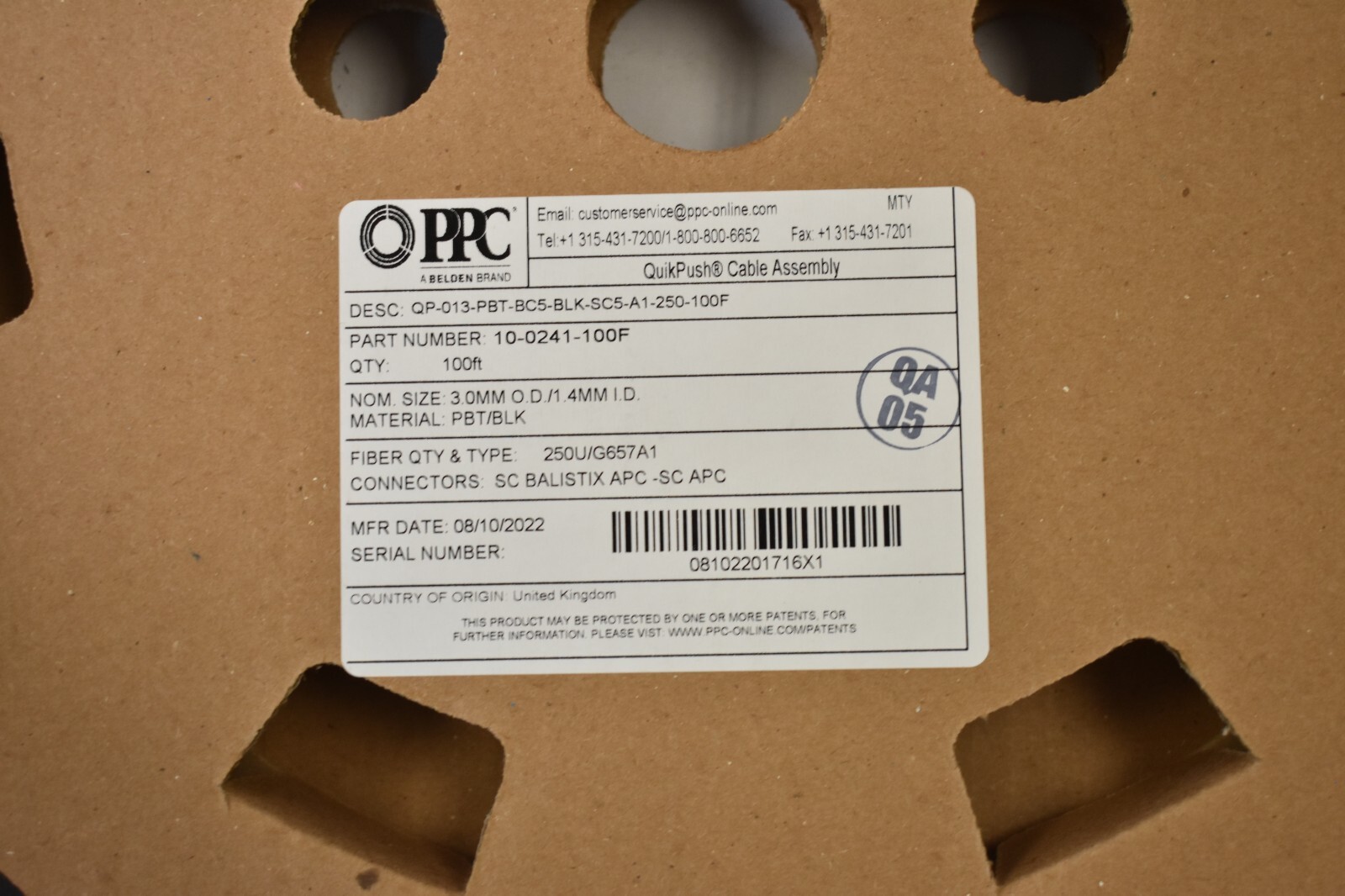 Belden PPC Fiber Optic Cable QuikPush Cable Assembly 3mm OD x 1.4mm 10 ...