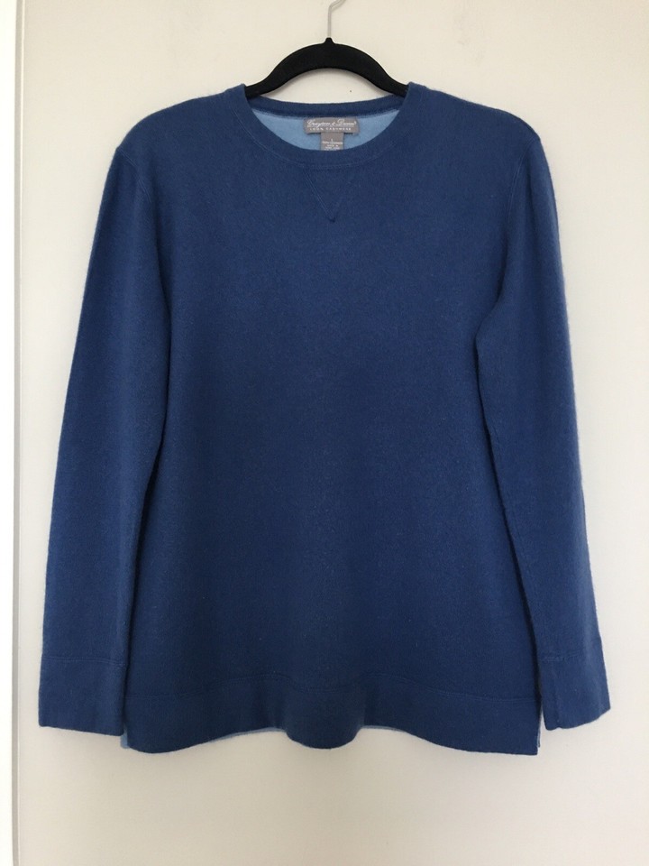 GRAYSON DUNN 100% CASHMERE BLUE CREWNECK SWEATER SIZE L MADE IN HONG ...