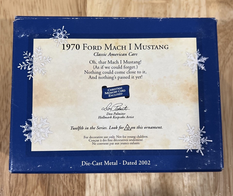 HALLMARK KEEPSAKE ORNAMENT 1970 FORD MACH I MUSTANG CLASSIC AMERICAN ...