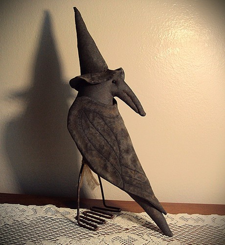 primitive folk art handmade Halloween black crow doll gothic decor ...