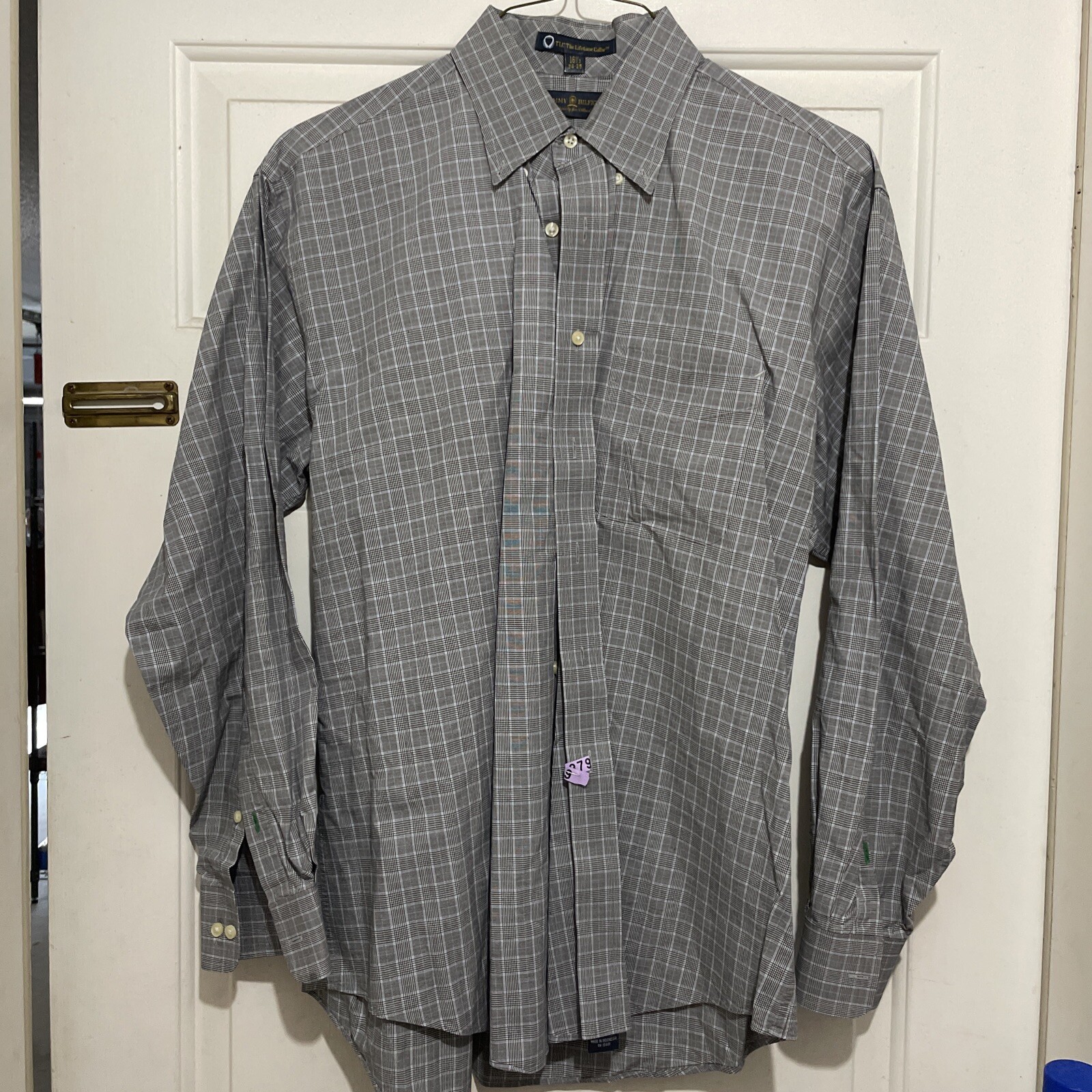 Tommy Hilfiger TLC Button Up Shirt Men's L 16 1/2 34-35 Gray And Light ...