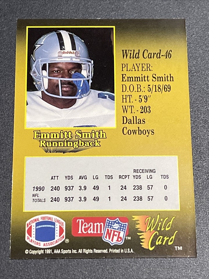 📈ULTRA RARE SSP📈 1991 Wild Card Football EMMITT SMITH 1000 STRIPE Gold ...