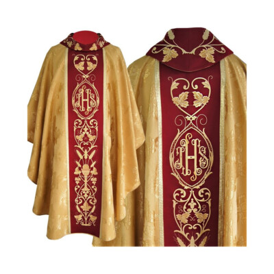 Gold Gothic style Chasuble with a matching inner stole; embroidered ...