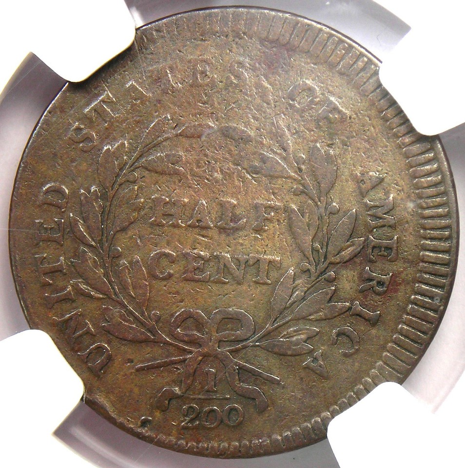 1795 Liberty Cap Flowing Hair Half Cent 1/2C - NGC VG Details - Rare ...