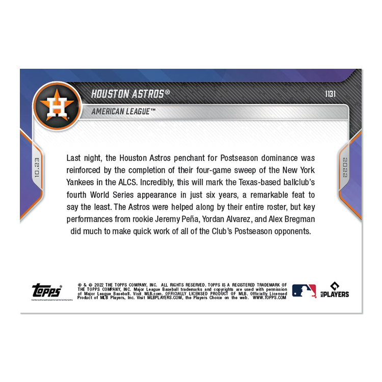 2022 TOPPS NOW #1131 HOUSTON ASTROS ADVANCE TO WORLD SERIES IN HAND | eBay