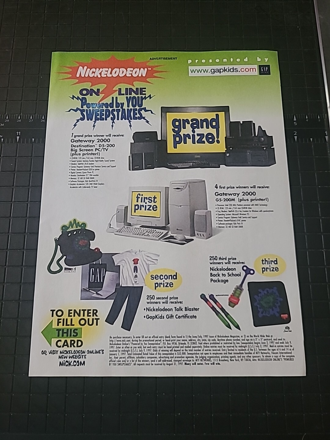 Nickelodeon Online Sweepstakes Print Ad 1997 8x11 Great To Frame | eBay