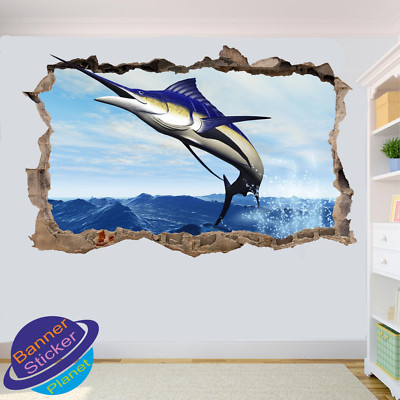 JUMP BLUE MARLIN FISH FISHING ROOM NURSERY OFFICE WALL STICKERS ART ...
