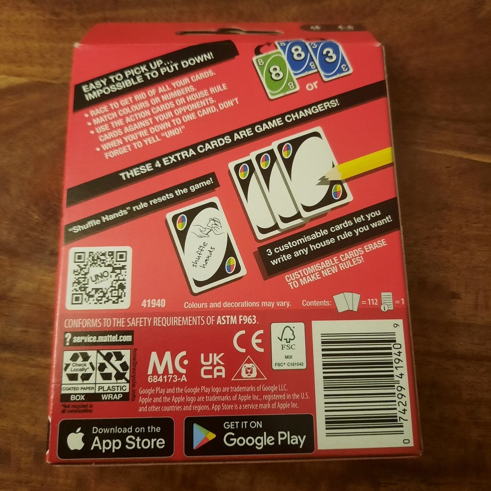 Mattel UNO Playing Card Game – 112 Cards | Family Fun | Ages 7 ...