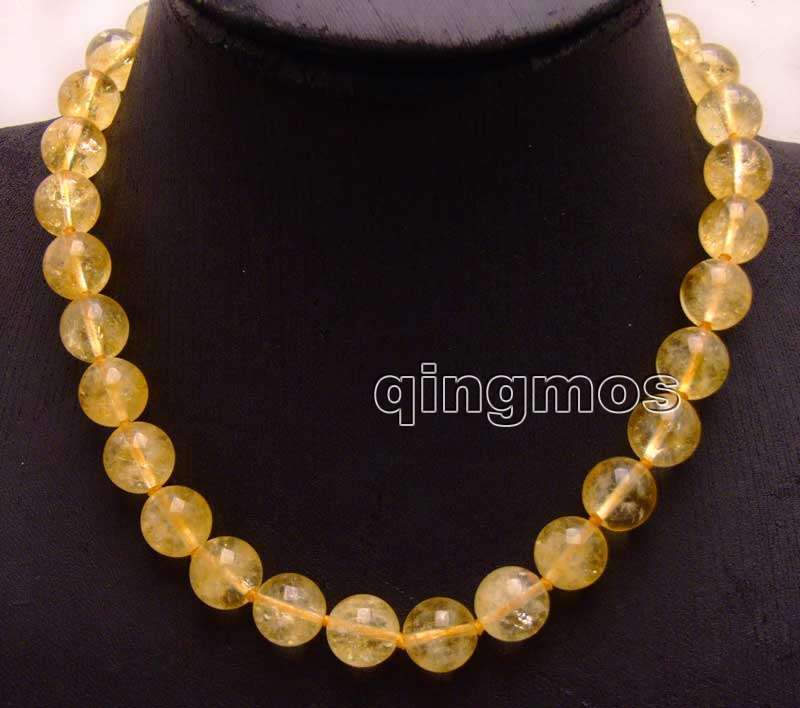 SALE Big 12mm Round Yellow Natural Crystal gemstone 17'' Necklace ...