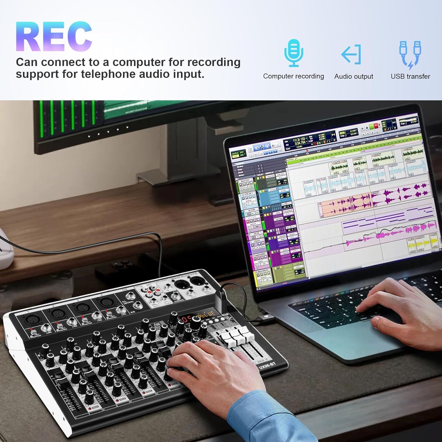 6 Channel Audio Interface Sound Board Mixing Console 16-Bit DSP DJ ...