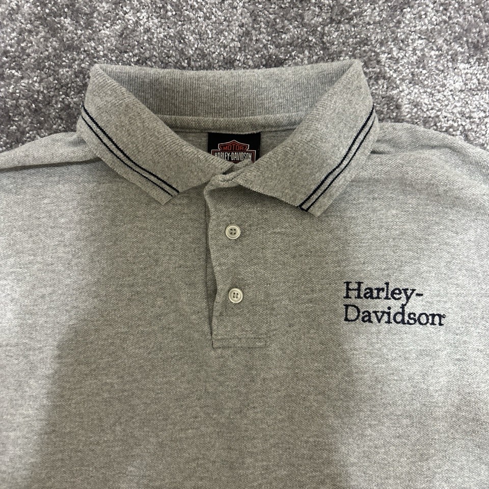 Grey Harley Davidson Polo Shirt Size XL Collared Short Sleeve Biker ...