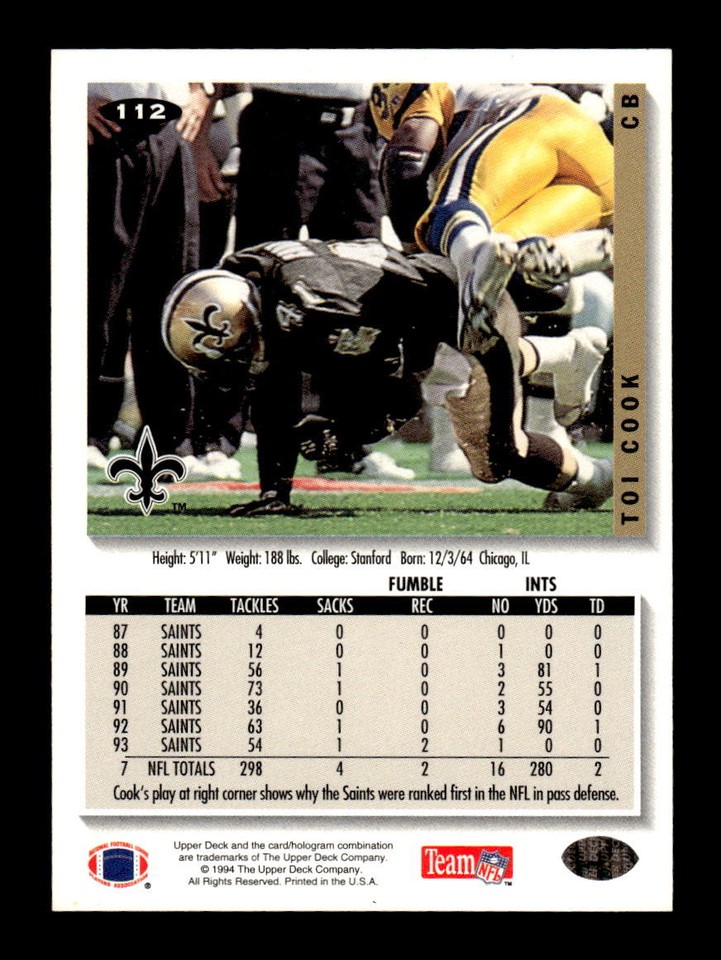 1994 Collectors Choice Toi Cook #112 | eBay