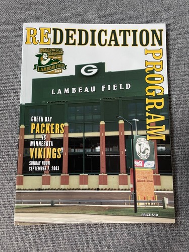 Green Bay Packers Football NFL Vs Vikings Rededication Program 9/7/2003 ...