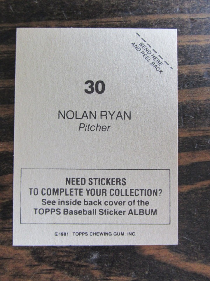 1981 Topps NOLAN RYAN Baseball Stamp Sticker # 30 Houston Astros ...