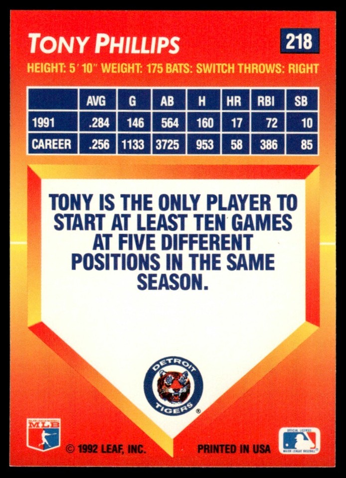 1992 Triple Play #218 Tony Phillips Detroit Tigers | eBay