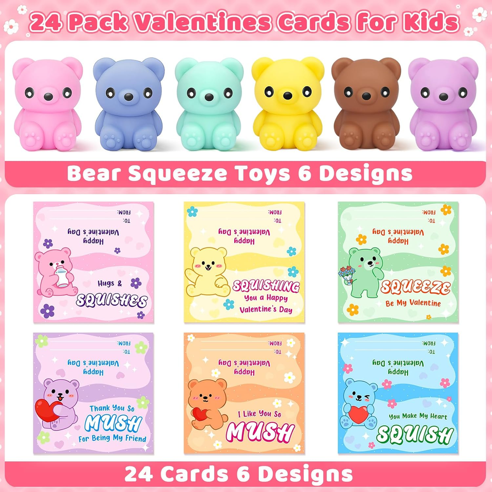 Valentine Gifts for Kids Classroom, 24 Packs Valentines Day Cards with ...