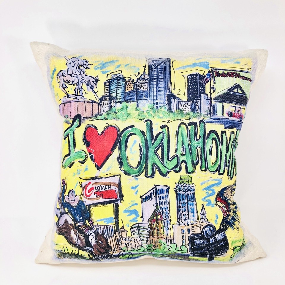 I LOVE OKLAHOMA Hand Painted PILLOW SR Home Design 2017 State Decor ...