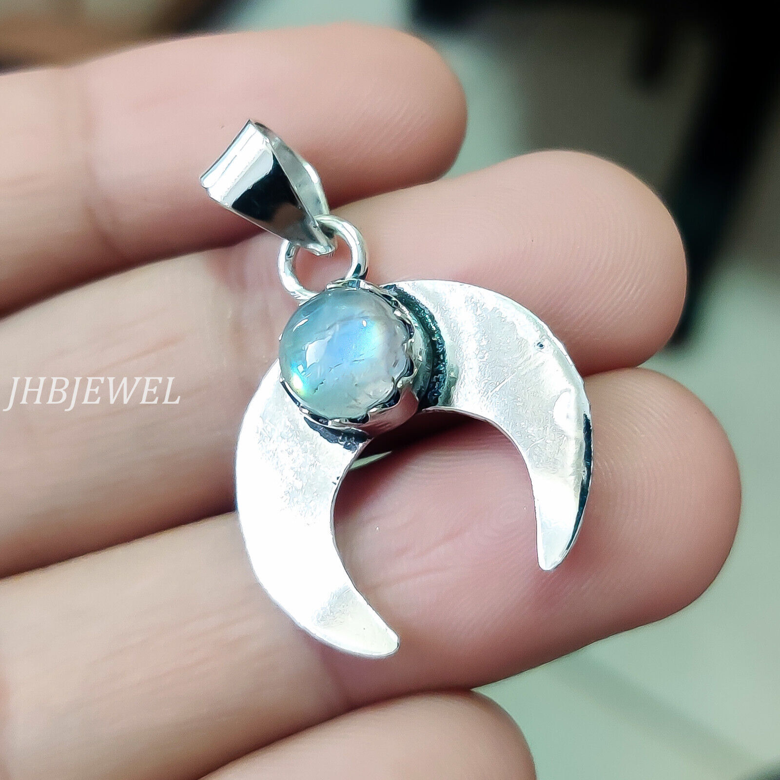 White Rainbow Moonstone Gemstone Pendant 925 Sterling Silver Moon ...