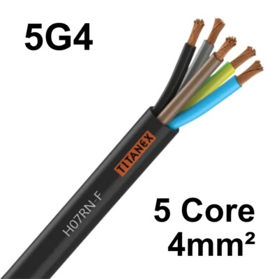 Nexans Titanex 5G4 H07RN-F 4mm² 5 Core Heavy Duty Rubber HO7 Cable Flex ...