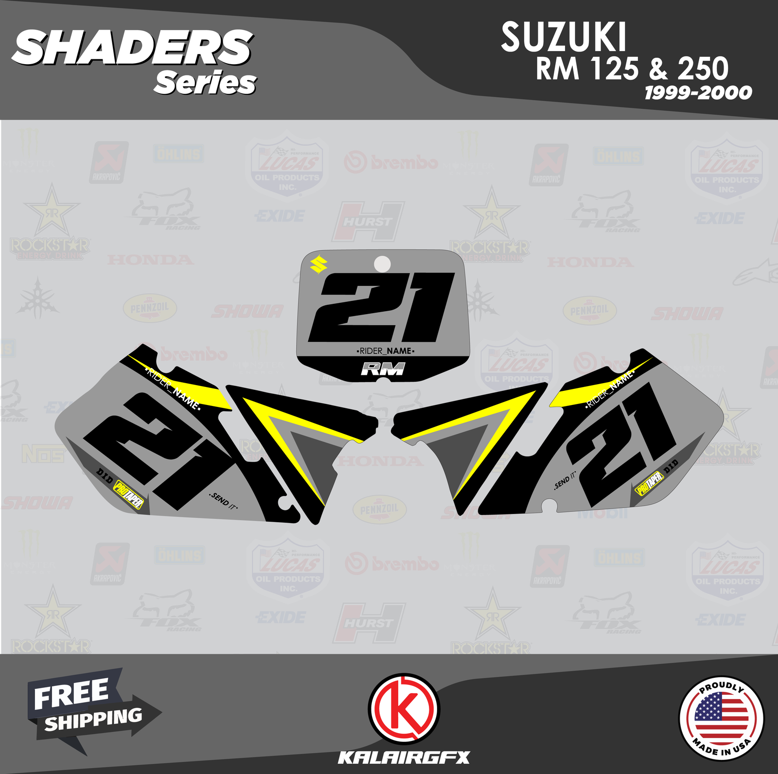 Graphics Kit for SUZUKI RM125 RM250 1999 2000 99 00 SHADERS-Yellow | eBay