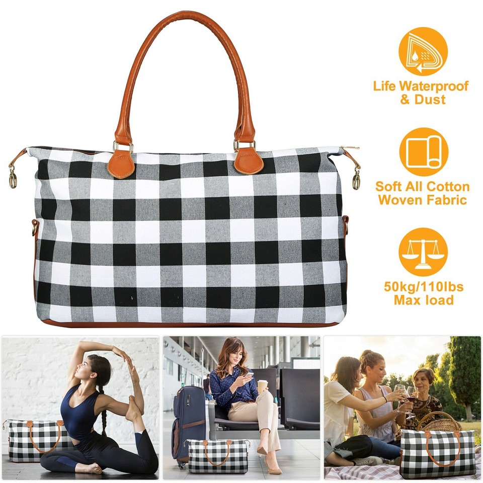 Women Weekend Overnight Bags Canvas Leather Duffle Bag Travel Tote ...