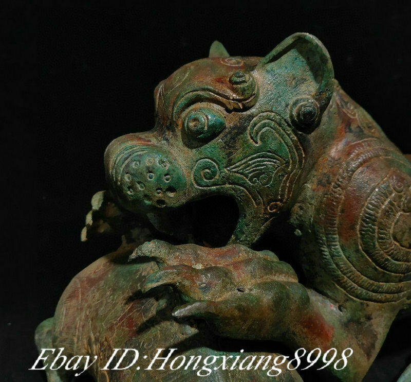 16" Old Chinese Zhan Dynasty Bronze Ware Tiger Eating Sheep Statue ...
